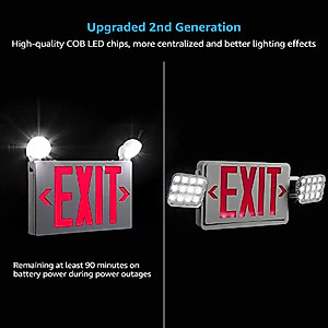 TORCHSTAR Red Exit Sign with Emergency Lights, UL 924, Two LED Adjustable Head, Emergency Exit Light with Battery Backup, Double Face, AC 120/277V, Exit Signs for Business, Damp Location, Pack of 4