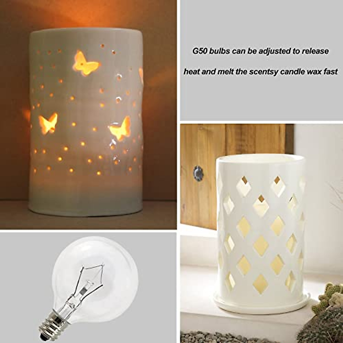 Wax Warmer Bulbs 6 Pack, G50 25 Watt Light Bulbs for Full Size Scentsy Warmers, E12 Base G16.5 Globe Clear scentsy Bulb for Candle Wax Warmer, Long Lifespan, 120 Volt