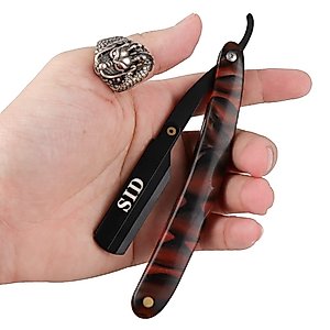 SID Professional Straight Edge Razor Close Shaving Men's Manual Shaver Safety Professional Barber Straight Edge Razor with 100-Pack Blades - 100 Percent Stainless Steel (red) (YKL)