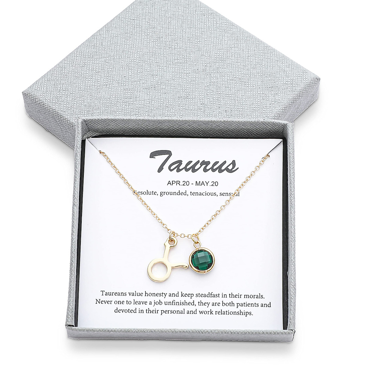 TGOLM 14k Gold Plated Taurus Sign May Birthstone Created-emerald Crystal Necklace for Women Birthday Gift