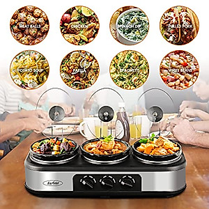 Slow Cooker, Dual and Triple Slow Cooker Buffet Server Multiple Pot Food Warmer, Slow Cooker Buffet Food Warmer Adjustable Temp Lid Rests Stainless Steel
