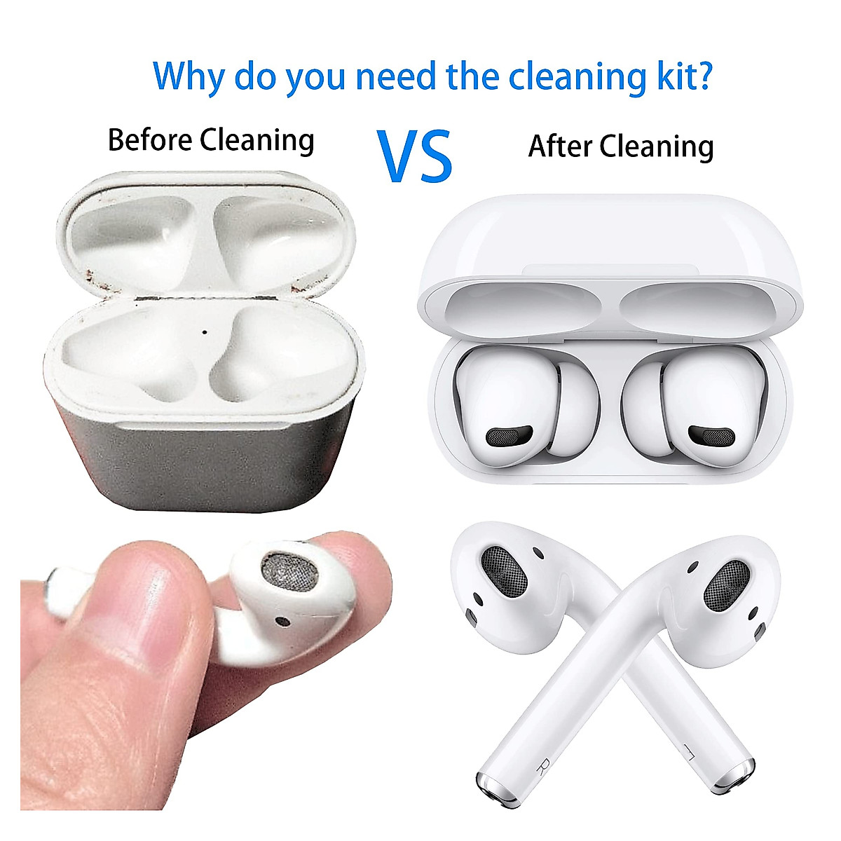 Cleaner Kit Compatible with Airpod Pro 1st 2nd 3rd Generation, Airpods Cleaning Kit and Keyboard Brush Gen 3 2 1, Pen Ear Bud Cleaning Tool for Samsung Galaxy Earbuds, Beats, Laptop, Phone, (White)