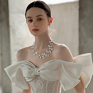 FULU AUTUMN Layered Pearl Necklace Multi-strand Pearl Choker Necklaces for Women Beaded jewelry for Wedding Parties(White)