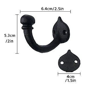 DPOWERFUL Rustic Cast Iron Coat Hooks with ball tip clothes hooks wall hooks antique cast iron single hooks for screwing hangers black for bathroom wardrobe living room (3 Pack)