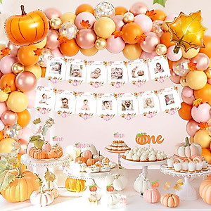 Fiesec Little Pumpkin 1st Birthday Decorations, Thanksgiving Fall First Birthday Party Decorations for Girls, Our Little Pumpkin is Turning One Decor Banner Balloon Cake Cupcake Topper Crown Poster