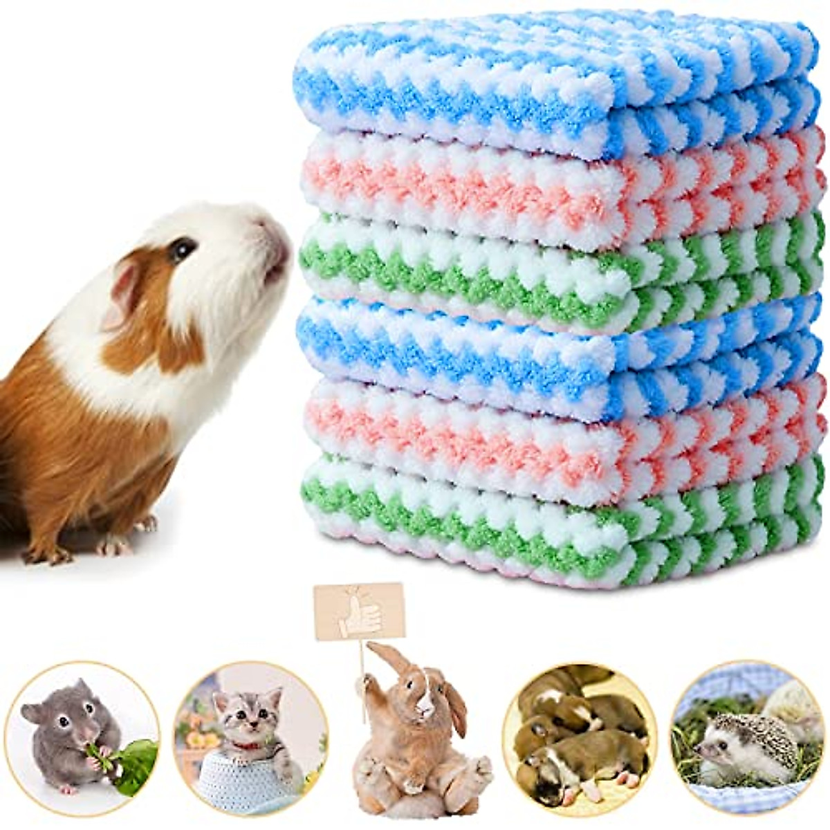 6 Pieces Guinea Pig Soft Blankets, Rabbits Hamster Cage Liner Supplies, Fleece Fabric Bedding Mats Bath Towels for Small Animals Pets Puppy Kitten Hedgehog Squirrel Accessories
