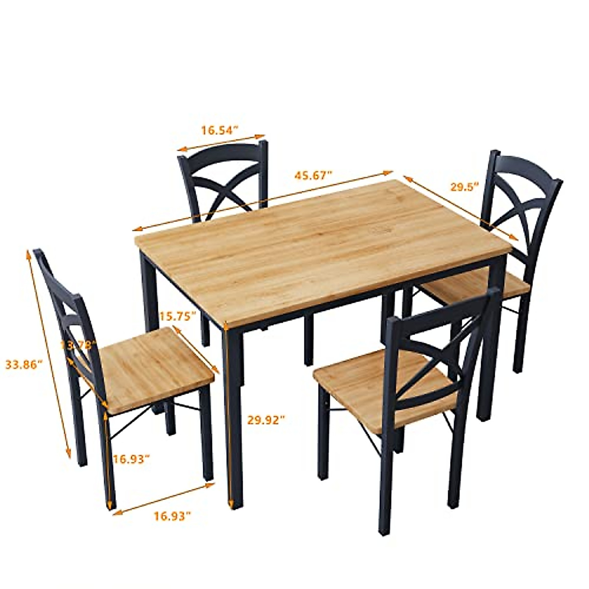 Voohek 5 Piece Counter Height Dining Set Rubber Wood Console Table with Metal Frame and 4 Chairs for Small Places, Breakfast Nook, Oak