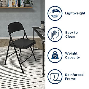 COSCO SmartFold All-Steel Folding Chair, 4-Pack, Black