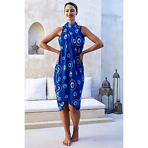 Back From Bali Womens Evil Eye Sarong Swimsuit Cover Up Greek Island Third Eye Pareo Wrap Skirt