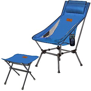 AnYoker Camping Chair, 2 Way Compact Backpacking Chair, Portable Folding Chair, Beach Chair with Side Pocket, headrest and Foot Rest, Lightweight Hiking Chair 01666 （Blue）