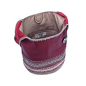The Sak Back To Bali 120 Hobo Bag in Leather & Hand-Crochet, Large Shoulder Purse, Crimson Seminyak