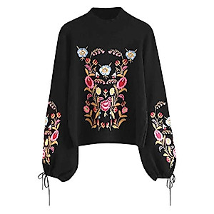 Akabsh Women Long Sleeve Retro Printed Drawstring Pullover Sweatshirt Blouse Tops
