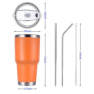 DYNAMIC SE 30oz Tumbler Double Wall Stainless Steel Vacuum Insulated Travel Mug with Splash-Proof Lid Metal Straw and Brush (Orange)
