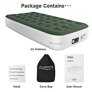 Zearna Twin Air Mattress with Built in Pump 13 Inch Inflatable Mattress for Tent Camping, Home Guest Bed - Adjustable Blow Up Mattress - Easy to Inflate (Twin Size) 75L x 39W x 13T