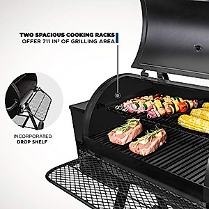 Ivation Automatic Wood Pellet Smoker & Grill | All-in-1 Electric Offset BBQ Smoker w/Digital LCD Precise Temperature Control, Built in Meat Probe, Flame Tamer, Utensil Rack & Grease Bucket
