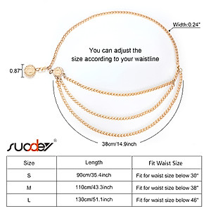 SUOSDEY Multilayer Chain Belts for Women Adjustable Metal Waist Chain Belt Fashion Belt for Pants Dresses, Gold