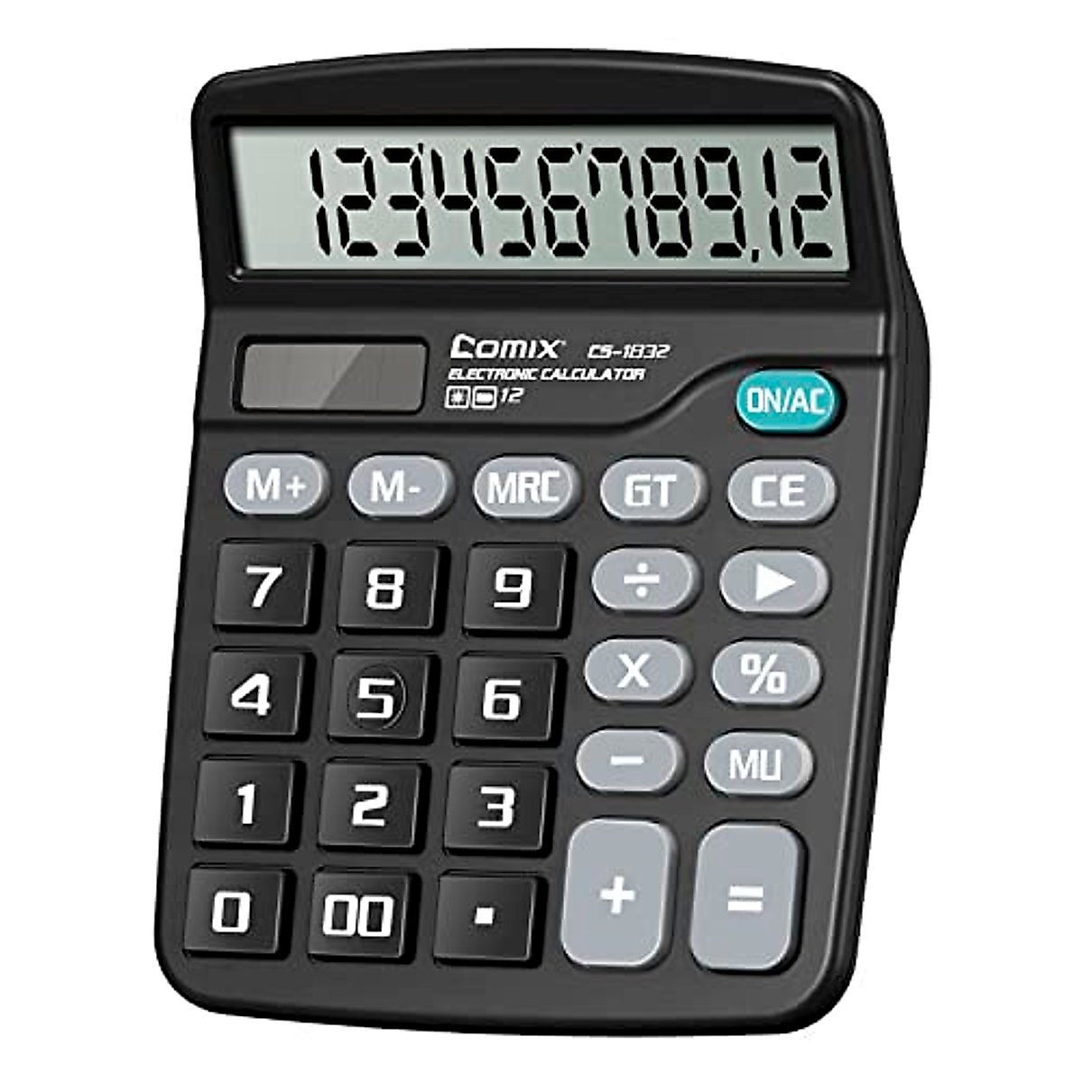Comix Desktop Calculator 12 Digit with Large LCD Display and Big Button, 12 Digits Baisc Calculator, Solar Battery Dual Powered, for Office Home School C-1832 (Black)