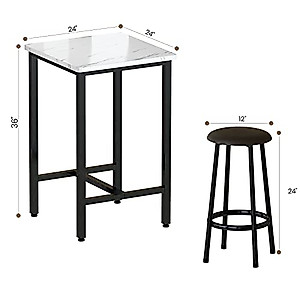 DKLGG 3-Piece Bar Table Set, 24" Square Counter Height Pub Table Dining Table Set with PU Leather Stools, Small Kitchen Table Bar Table and Chairs Set for Living Room, Kitchen, Small Space