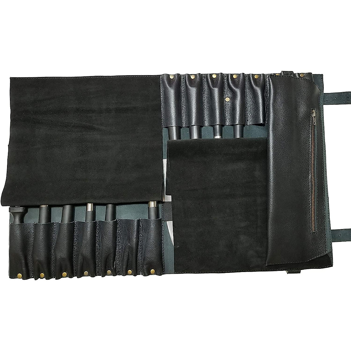 Heritage Handikrafts Genuine Lightweight Premium Leather Professional Black Chef Knife Bag/Chef Knife Roll 14 Slots Space