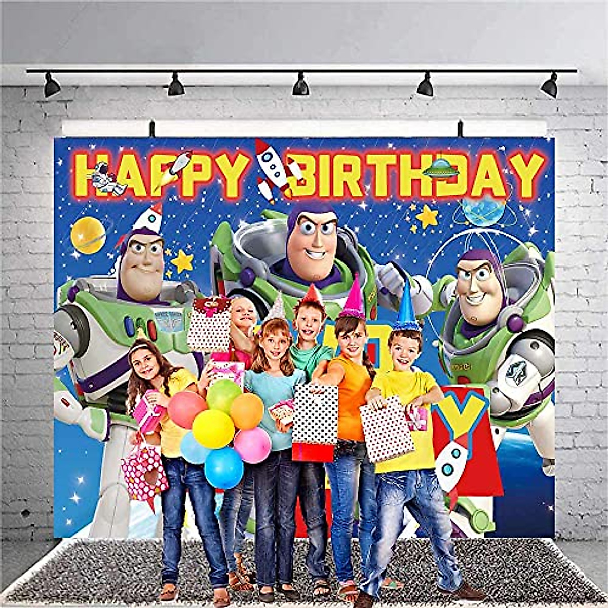 JUMPHOP Buzz Lightyear Birthday Backdrop Toy Story Two Infinity and Beyond Banner for Birthday Party Supplies Decorations Photography Photo Booth Props