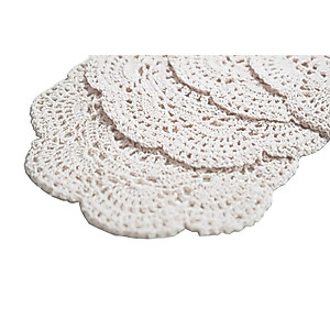 Phantomon 8 Inch Doilies Crochet Round Lace Doily Handmade Placemats 100% Cotton Crocheted Coasters, Pack of 4 (Beige)