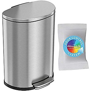 iTouchless Semi-Round SoftStep 13.2 Gallon Step Trash Can with Odor Filter, 50 Liter Fingerprint Proof Stainless Steel Pedal Garbage Bin, Space-Saving Design for Kitchen, Office, Home