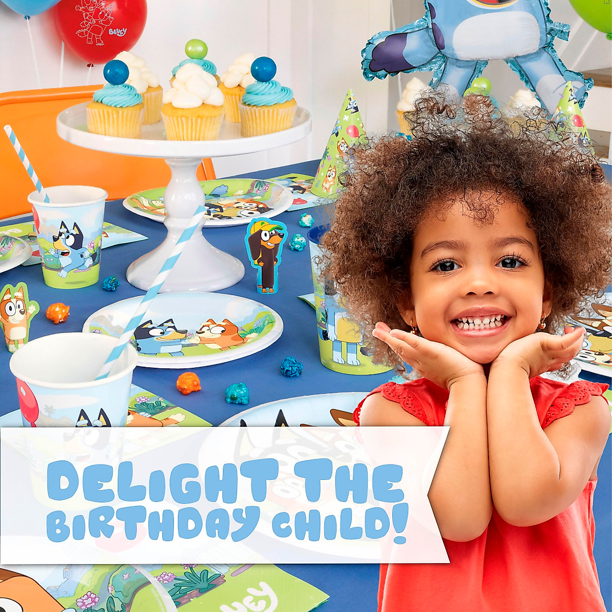 Unique Bluey Birthday Party Supplies | Bluey Party Supplies | Bluey Birthday Decorations | Bluey Party Decorations | With Bluey Tablecover, Bluey Plates, Bluey Cups, Bluey Napkins, Button