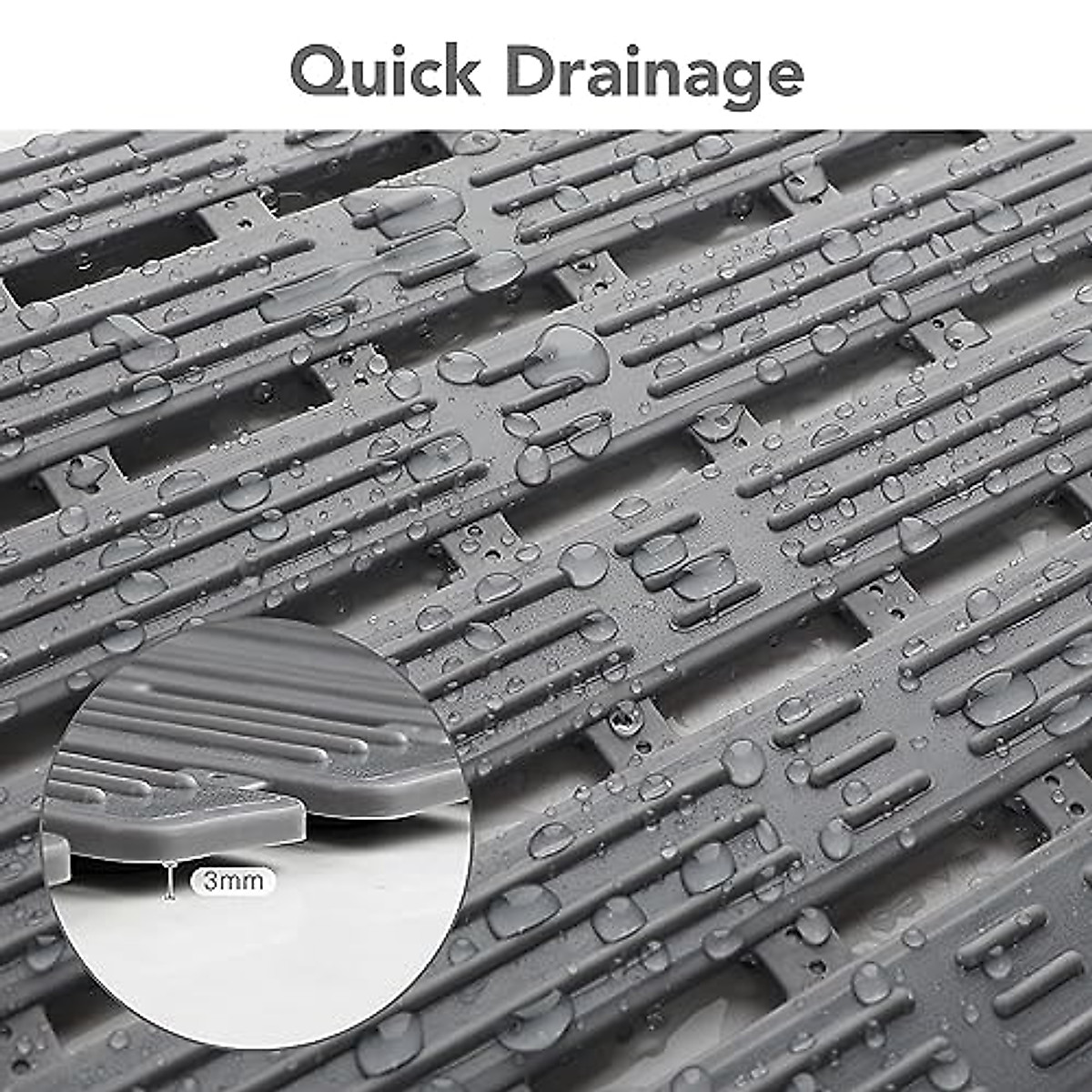 Qidordour Bath Mat for Tub Non Slip Shower Mat, 35.4 x 15.7 Inch Long Bathtub Mats with Suction Cups and Drainage Holes, Anti Slip Soft Bathroom Mat for Inside Shower Stall Tray Toilet Floor, Grey