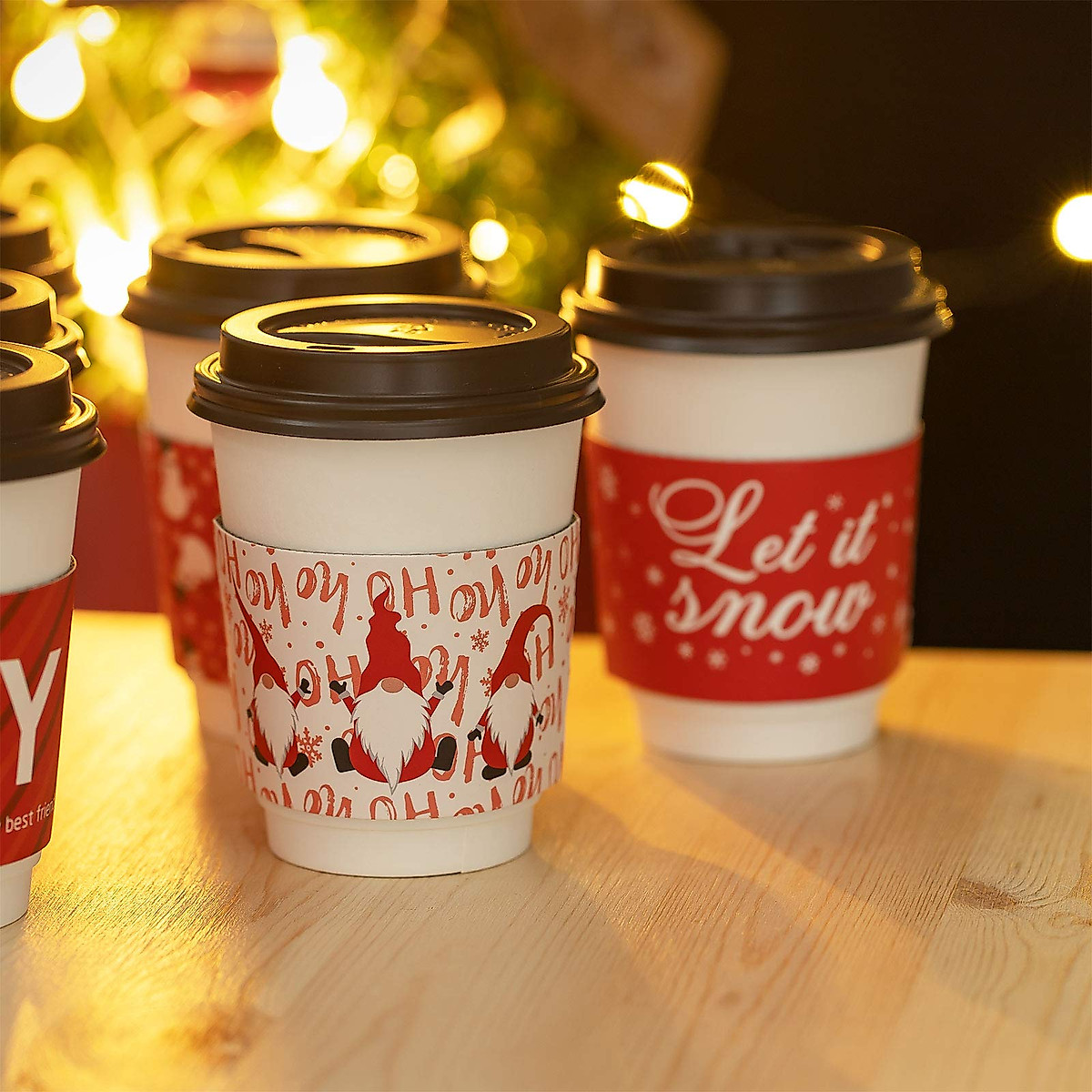 Whaline Christmas Coffee Tea Cup Sleeves 30 Pack Disposable Cardboard Sleeves Double-Layer Paper Sleeves Fit 12 and 16oz Paper Cup for Hot Drinks Cold Beverage Cafe Shop Office, 6 Design