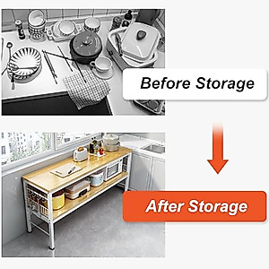 Multifunctional Workbench Kitchen Shelf Home Prep Table Chopping Table Metal Frame Sturdy and Stable Double Deck Workbench Large Storage