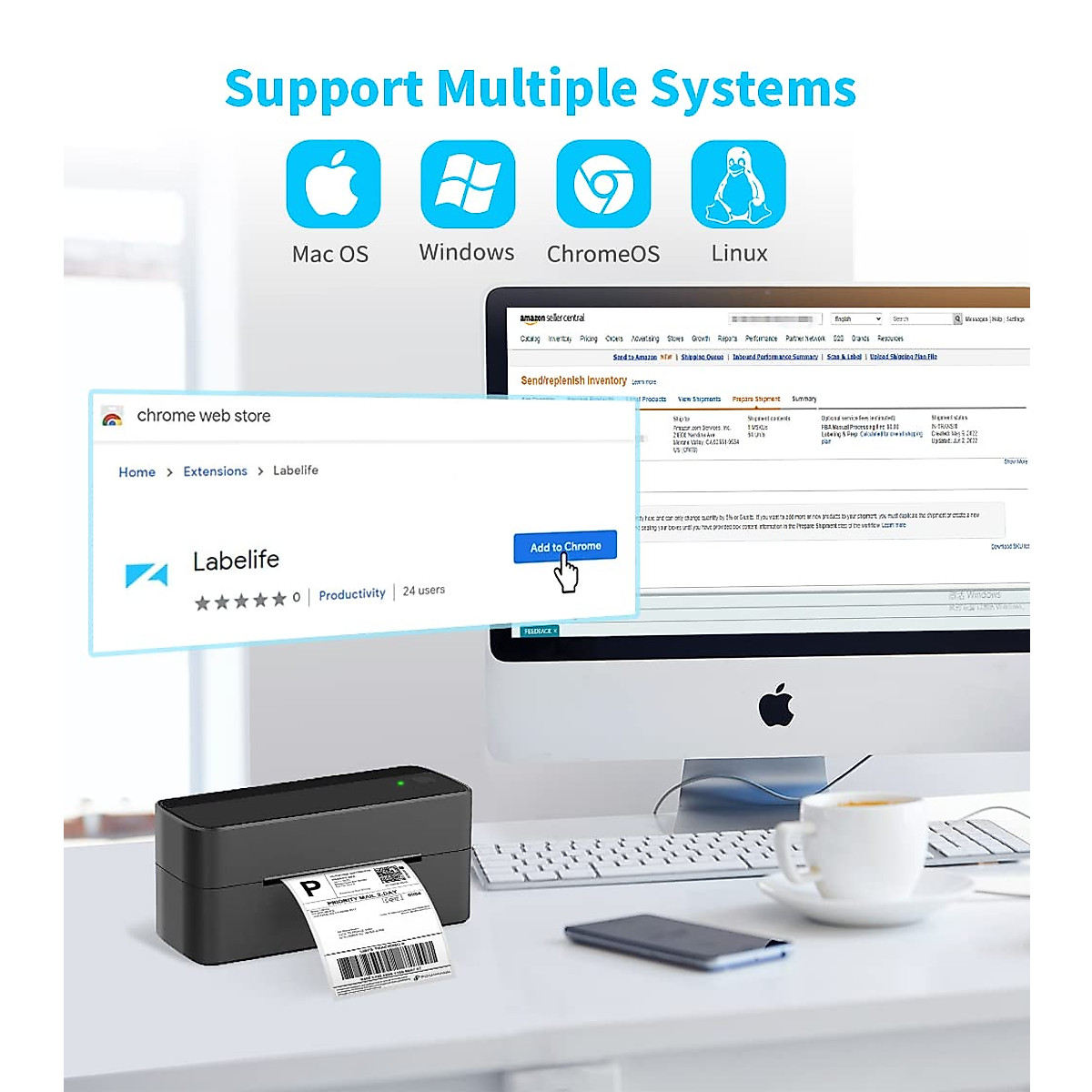 Thermal Label Printer, Phomemo Shipping Label Printer, Thermal Printer for Small Business Compatible with Mac Windows and Chromebook, Widely Used for Amazon, Ebay, Shopify, Etsy, UPS, USPS, FedEx, DHL