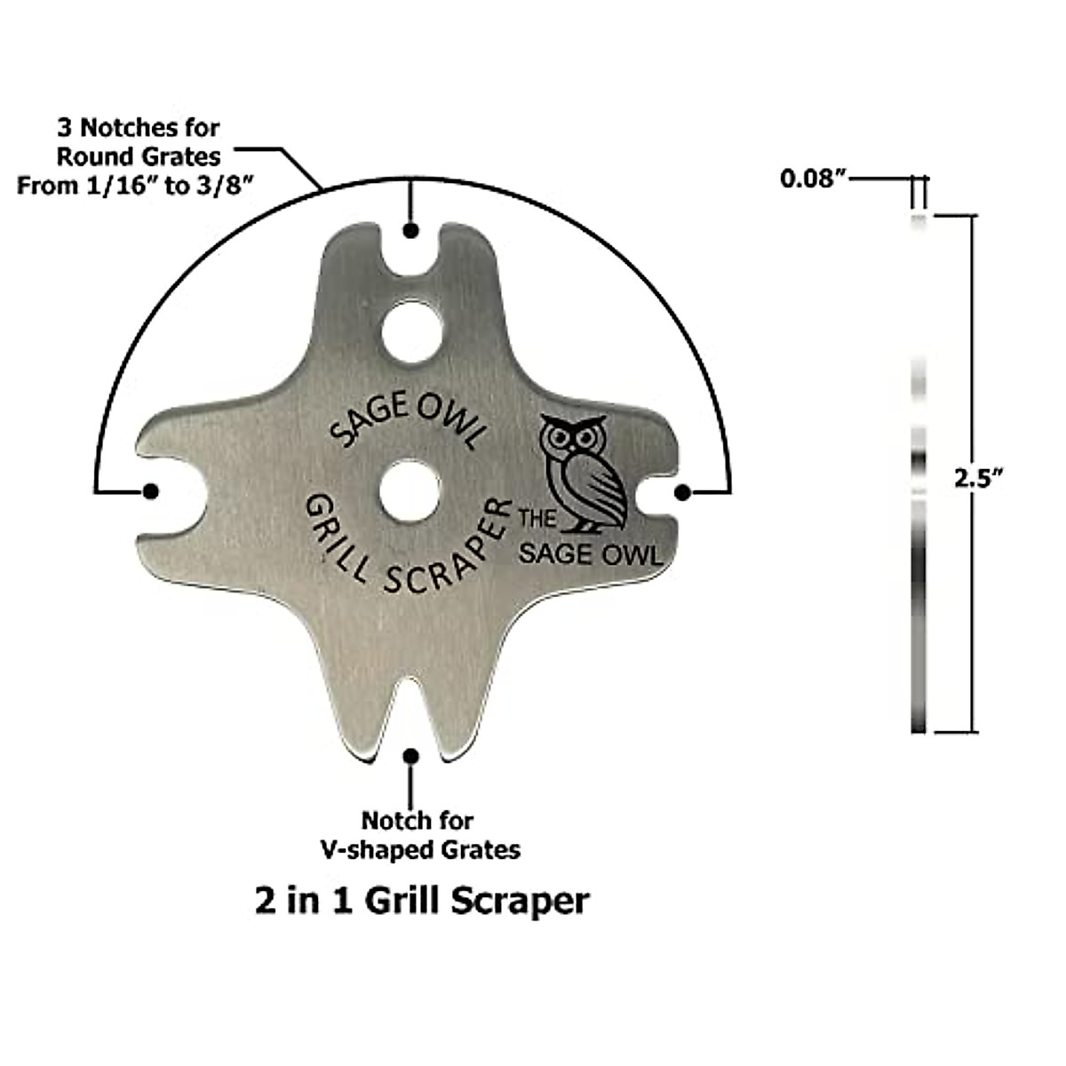The Sage Owl Standard Brass BBQ Grill Scraper with Handle and Extra Portable Standard Stainless Steel Grill Cleaner Tool - Stocking Stuffers Men