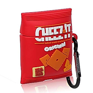 Joyleop Cheez Cookie Case for Airpods 1/2, Cute Cartoon Fun Funny 3D Food Design Kids Girls Teens Boys Cover, Kawaii Cool Stylish Fashion Soft Silicone Character Trendy Air pods Cases for Airpod 1&2