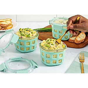 Ello DuraGlass Rounds Glass Food Storage Containers - Meal Prep Bowls with Silicone Sleeve and Airtight Lids, 2 Cup, Yucca