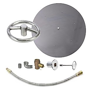 Spotix HPC Match Lit Fire Pit Burner Kit (FPS6KIT-PAN-NG-MSCB), Round, 6-Inch Burner, 12-Inch Flat Pan, Natural Gas, Polished Chrome, with Flange, Key, Valve, Flex Line and Fittings