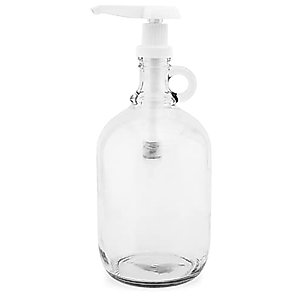Cornucopia Half Gallon Glass Pump Dispenser Bottle, 64-Ounce Jug with Pump for Sauces, Syrups, Soaps and More
