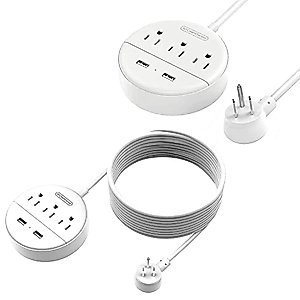 NTONPOWER Flat Plug Power Strip Bundle, 3 Outlets 2 USB Compact Power Strip with 5ft Cord and 15 ft Extra Long Extension Cord, Right Angle Plug for Office, Home, Nightstand, Dorm Essentials