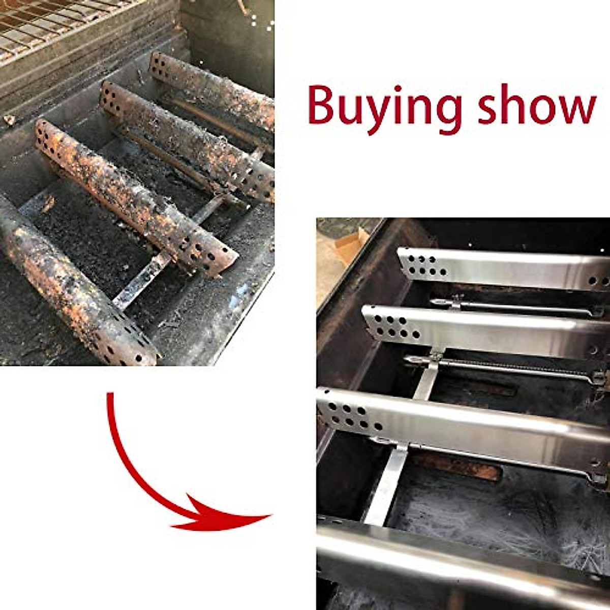 BBQ-Element Grill Replacement Parts for Charbroil 463240015, 463240115, 463343015, 463344015 463433016, Stainless Steel Heat Plate Shields, Burner Tubes for Char-broil 4 Burner Gas Grill Models.