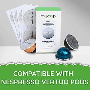 My-Cap 200 Foil Seals for Nespresso Vertuo Pods - Foil Lids to Reuse Nespresso VertuoLine Capsules - Aluminum Lids Seals Foil - Reuse your Nespresso Coffee Capsules (Pack of 200)