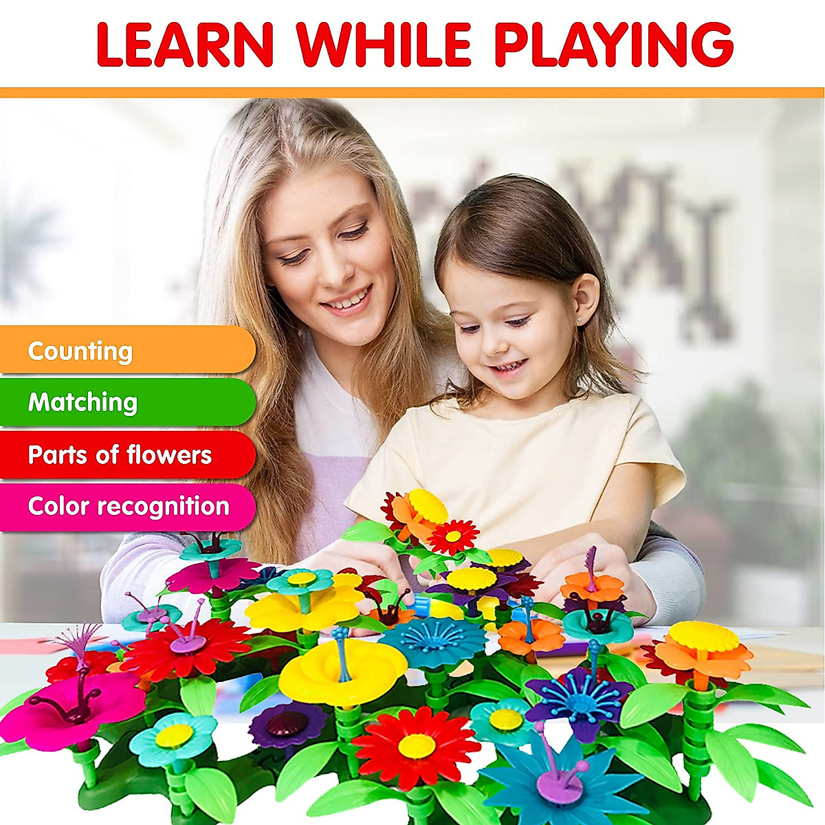 BOTARO Flower Garden Building Toys STEM Educational Toys for Girls, Flower Pretend Gardening Gift for Birthday Chrismas New Year (120PCS)