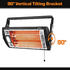 Electric Garage Heaters for Indoor Use, 1500W/750W Ceiling Mounted Radiant Quartz Heater with Work Light, 90° Rotation, 5 Mode Settings, Electric Heater for Garage, Shop, Patio Large Room