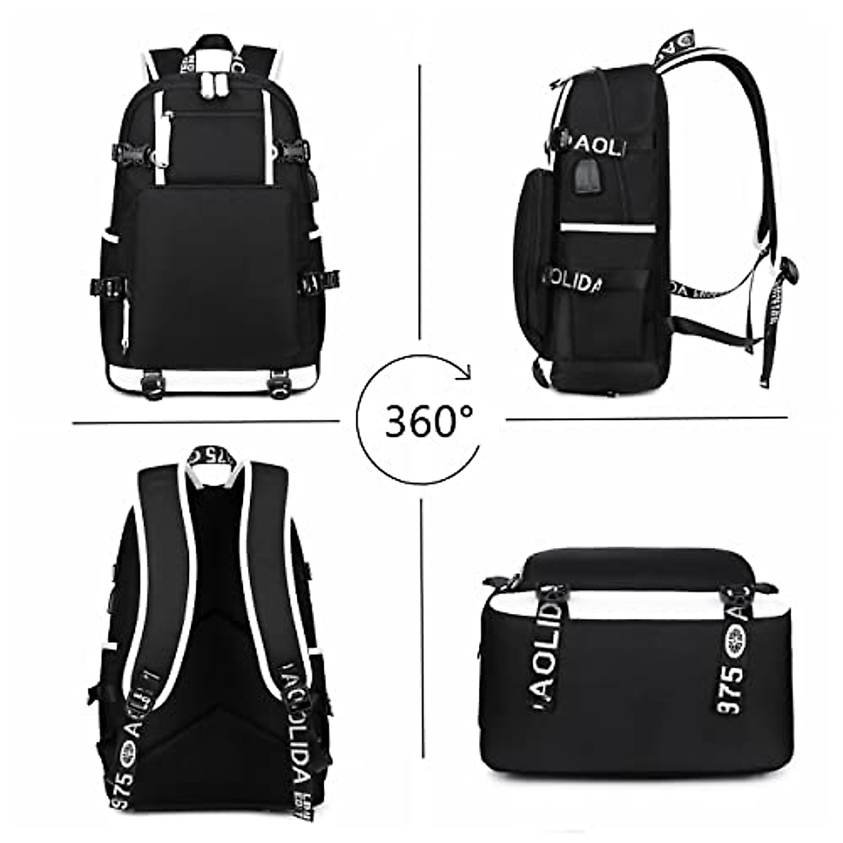 QHRIDS Fashion Laptop Backpack 15.6 Inch with USB Charging Port Travel Outdoor Casual Daypacks Sports Bag College Large Backpacks for Women Men