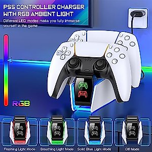 PS5 Controller Charger Station for Playstation 5 Dualsense Controllers with LED Light UP Dual Stand Charger Dock, PS5 Controller Charging Station Accessories for DualSense Edge Charging