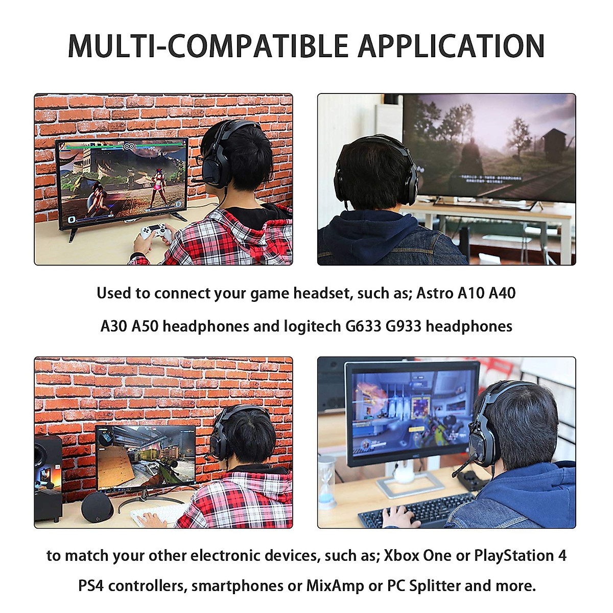 JAINTA A10 A40 Replacement Cable Compatible with for Astro A10 A40 A30 A50 Headsets Cord Lead Compatible with Xbox One Play Station 4 PS4 Headphone Audio Extension Cable (6.5 Feet)