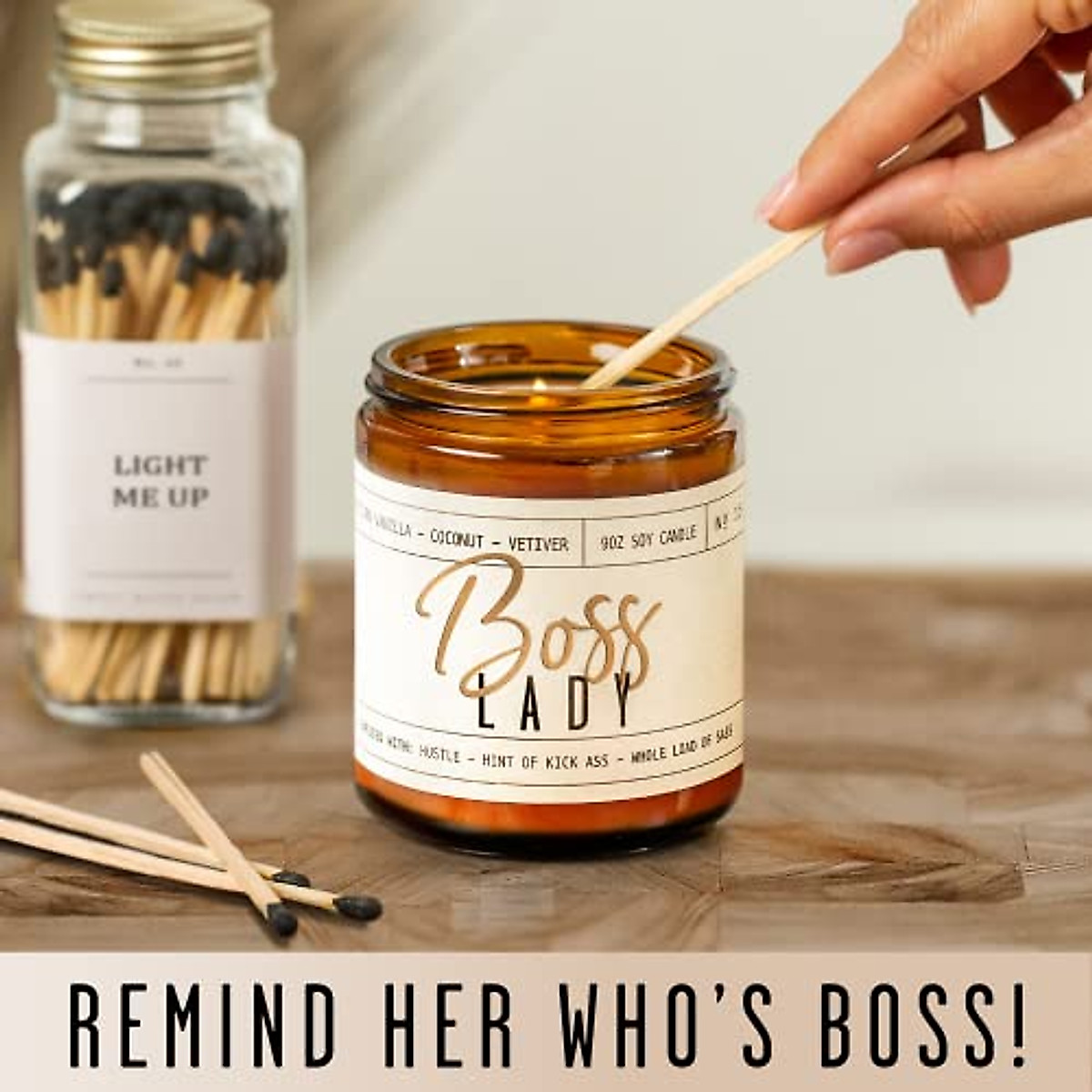 Boss Lady Gifts for Women - 'Boss Lady' Soy Candle, w/ Vanilla, White Coconut & Vetiver I Best Boss Gifts for Women I Girl Boss Female Gifts I 9oz Reusable Glass Jar, 50Hr Burn Time, 9oz, Made in USA
