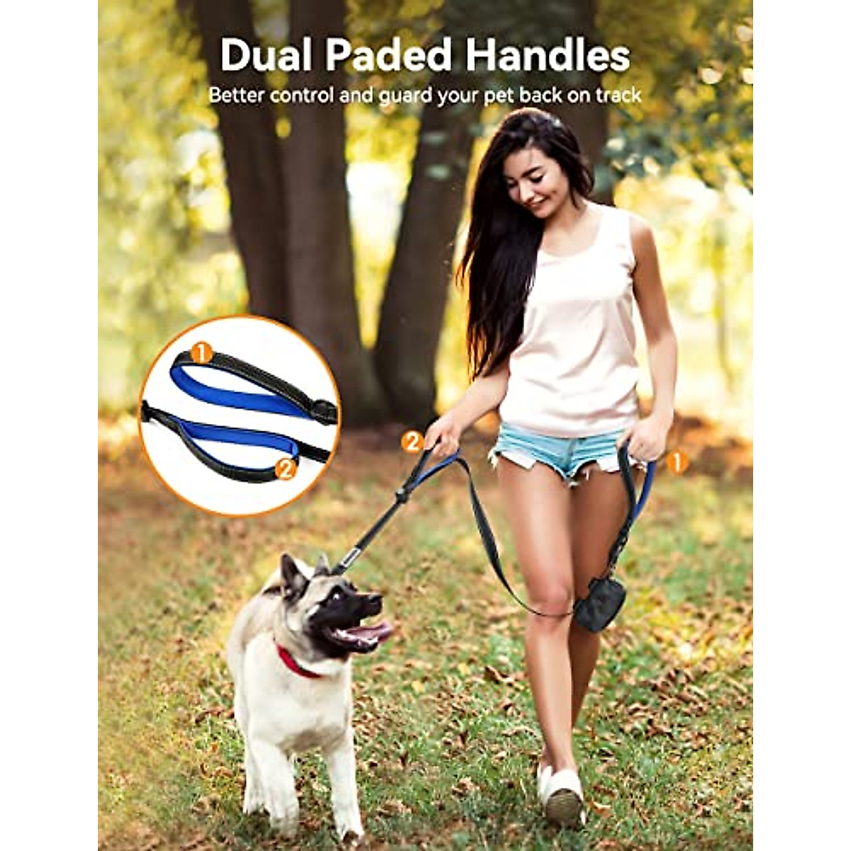 YOUTHINK Double Dog Leash, Dog Walking Leash 2 Dogs up to 180lbs, Comfortable Adjustable Dual Padded Handles, Bonus Pet Waste Bag (Double Dog Leash)