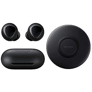 Samsung Galaxy Buds 2019, Bluetooth True Wireless Earbuds (Wireless Charging Case Included), Black - International Version, No Warranty (Buds + Fast Wireless Charging Pad Bundle, Black)