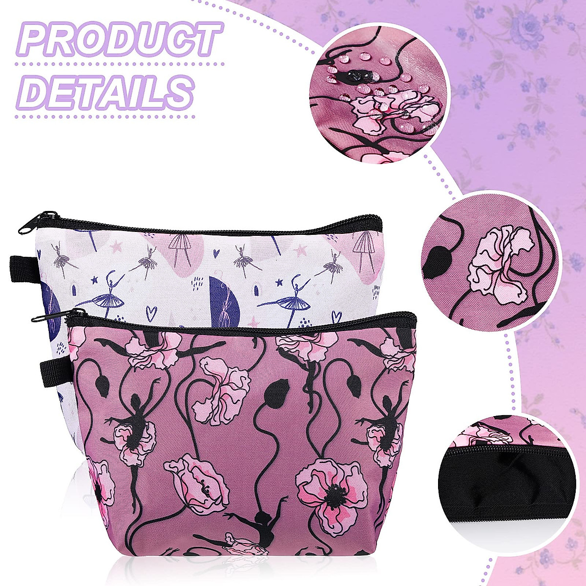 Saintrygo 6 Pack Cute Cosmetic Ballet Bag Ballet Girl Dance Gifts Dance Makeup Bag Adorable Travel Ballet Pouch Dance Cosmetic Case Toiletry Organizer for Girls Women Dancer, 6 Styles