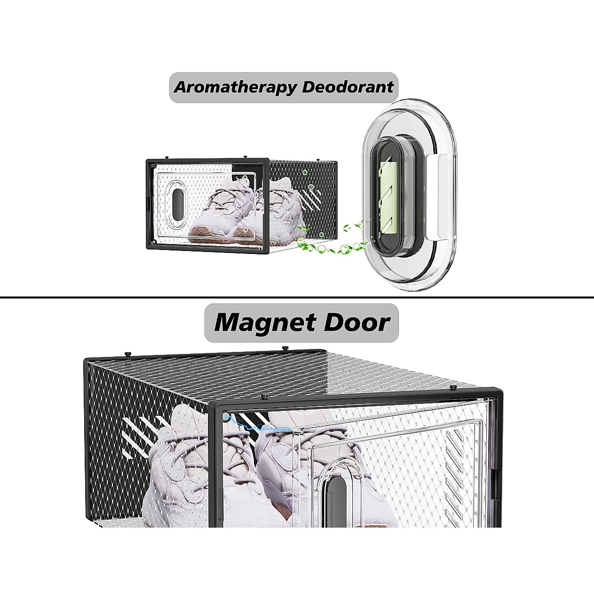 SIMPDIY Shoe Storage, 12 Pack Shoe Organizer for Closet, Shoe Boxes Clear Plastic Stackable Shoe Containers with Lids for Size 10, Black