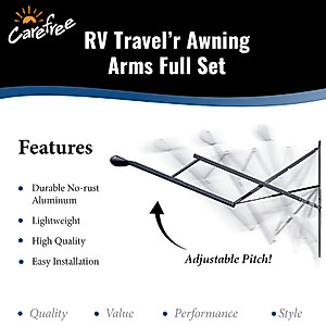 Carefree OVJVAPHW Travel'r Black with Black Casting Adjustable Pitch 12 Volt Electric RV Awning Arms Set